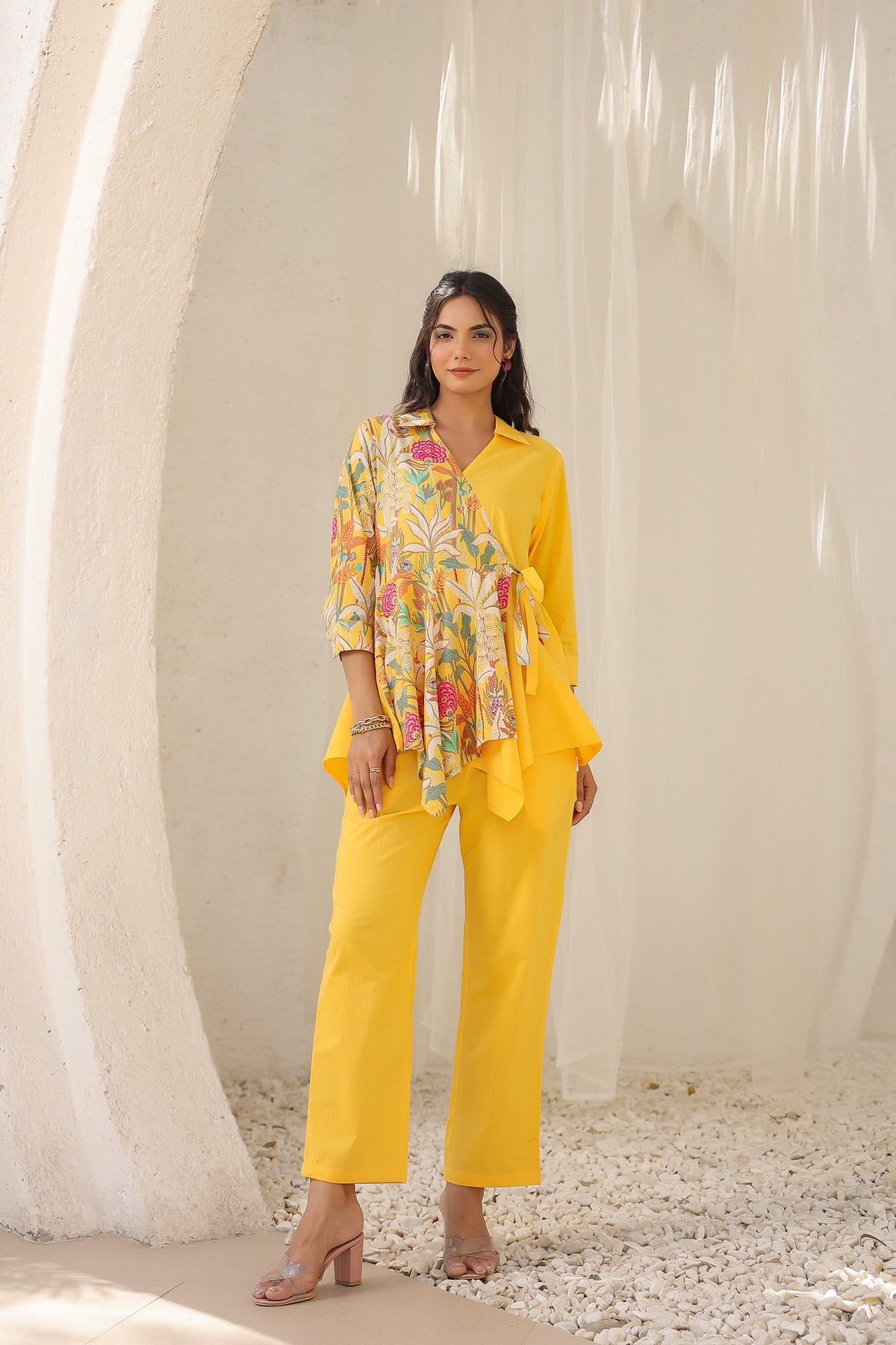 Colour Block Yellow Cotton Co-ord Set