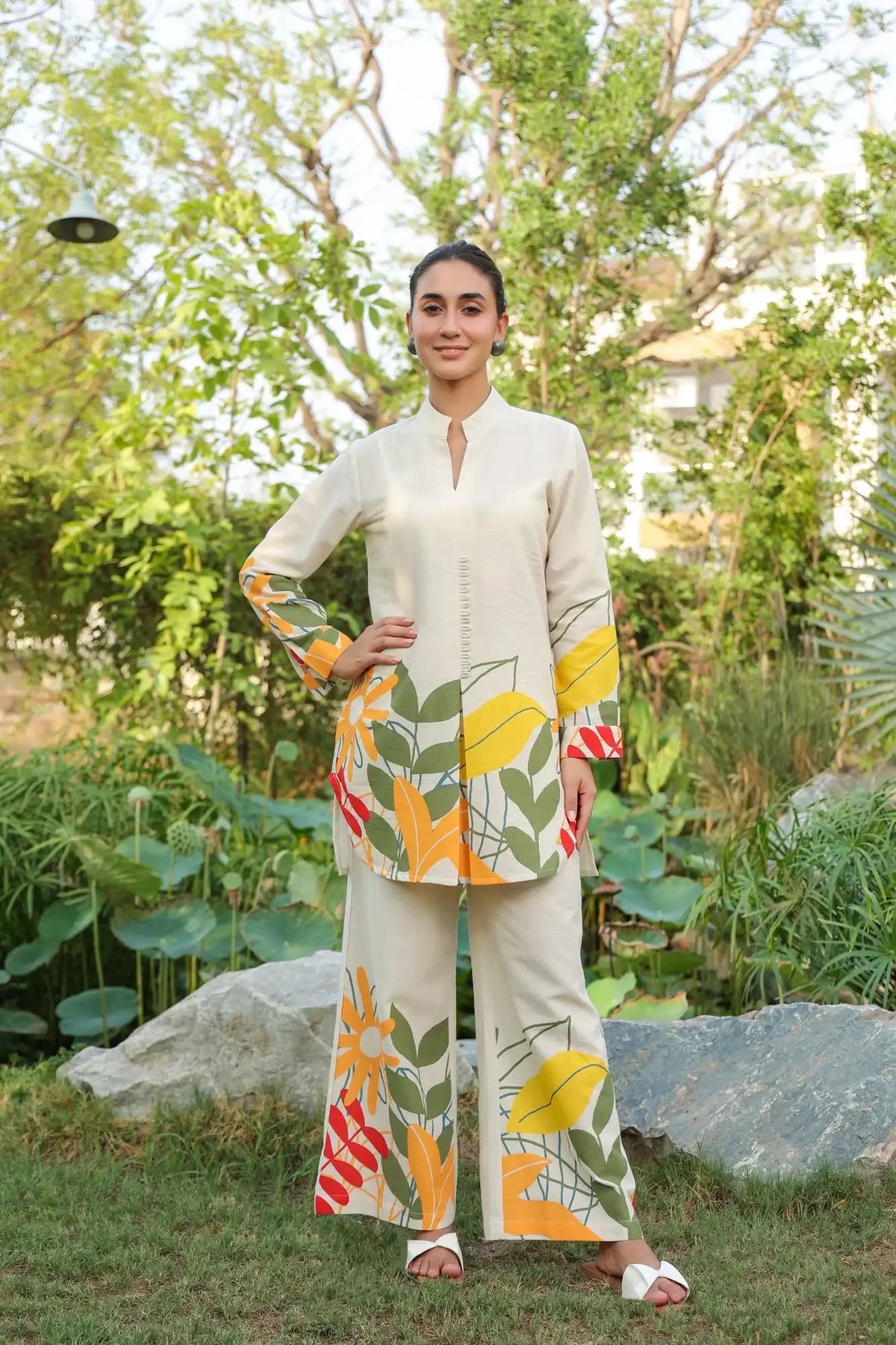 Summer Bloom White Cotton Flex Co-ord Set