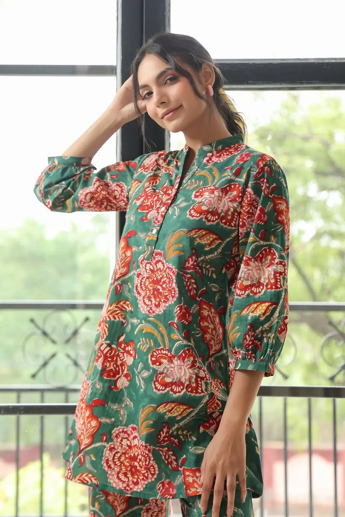 Bloom Teal Cotton Co-ord Set