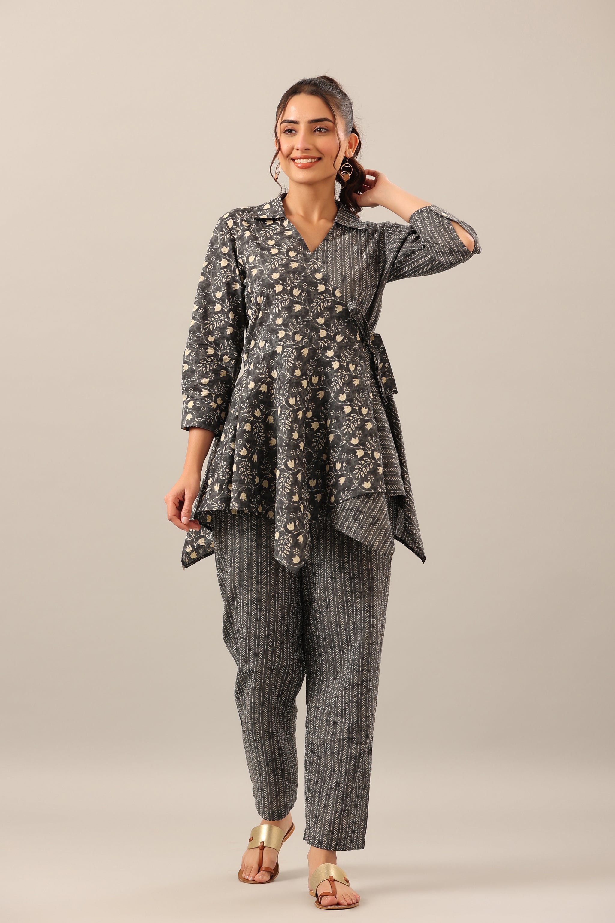 Dainty Florals with Arrows on Black Cotton Co-ord Set