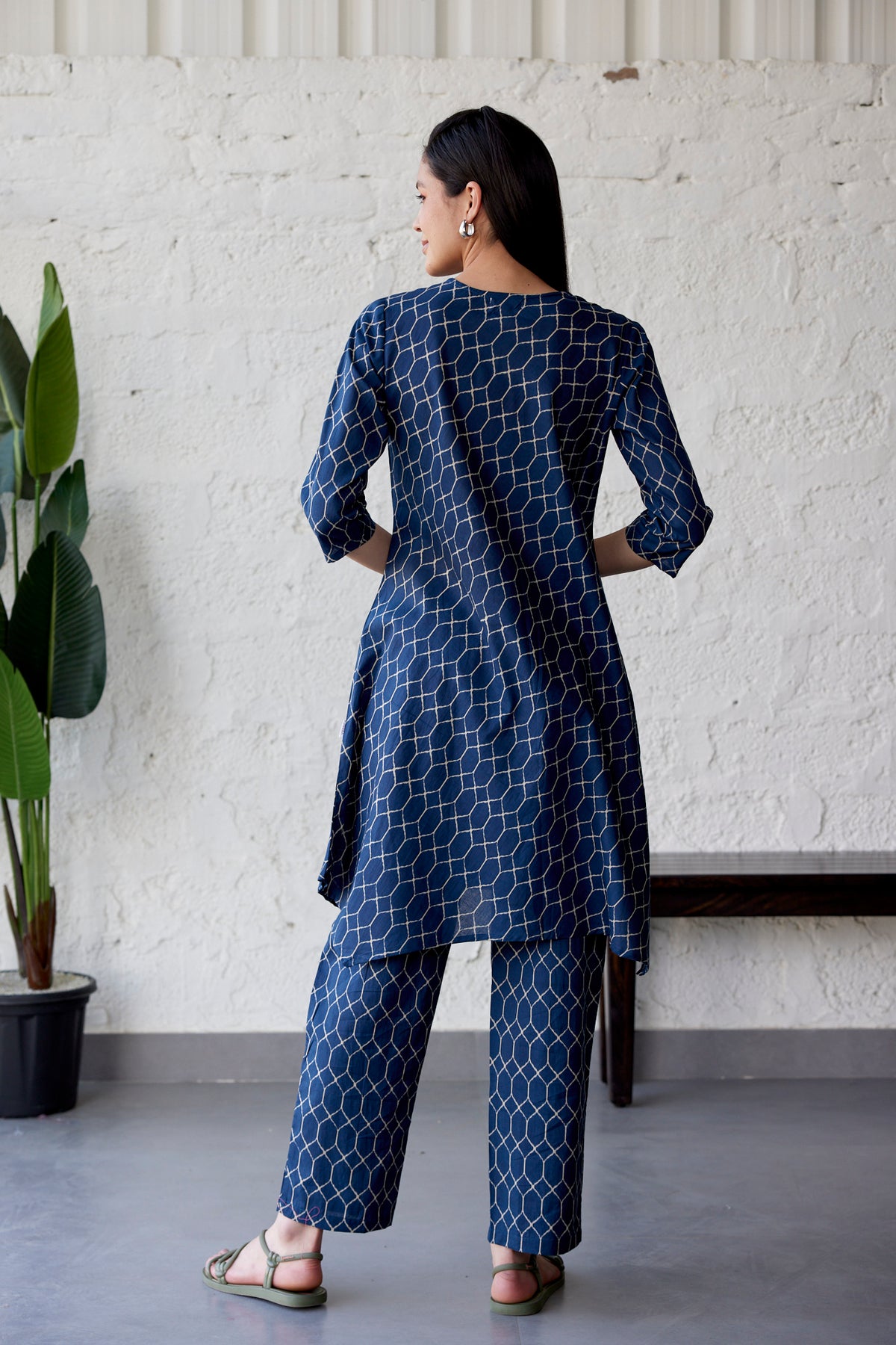 Geometrical Indigo Cotton Lounge Co-ord Set – JISORA