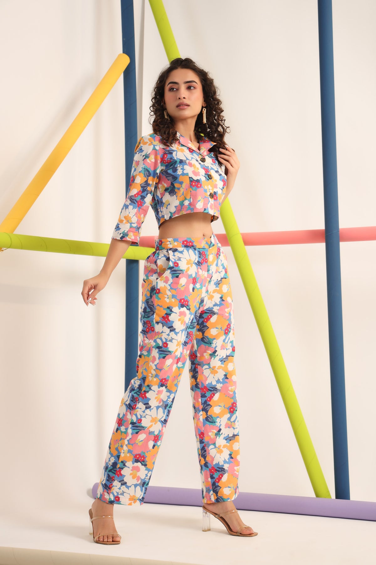 Abstract Floral On Buttoned Cotton Co-ord Set – JISORA
